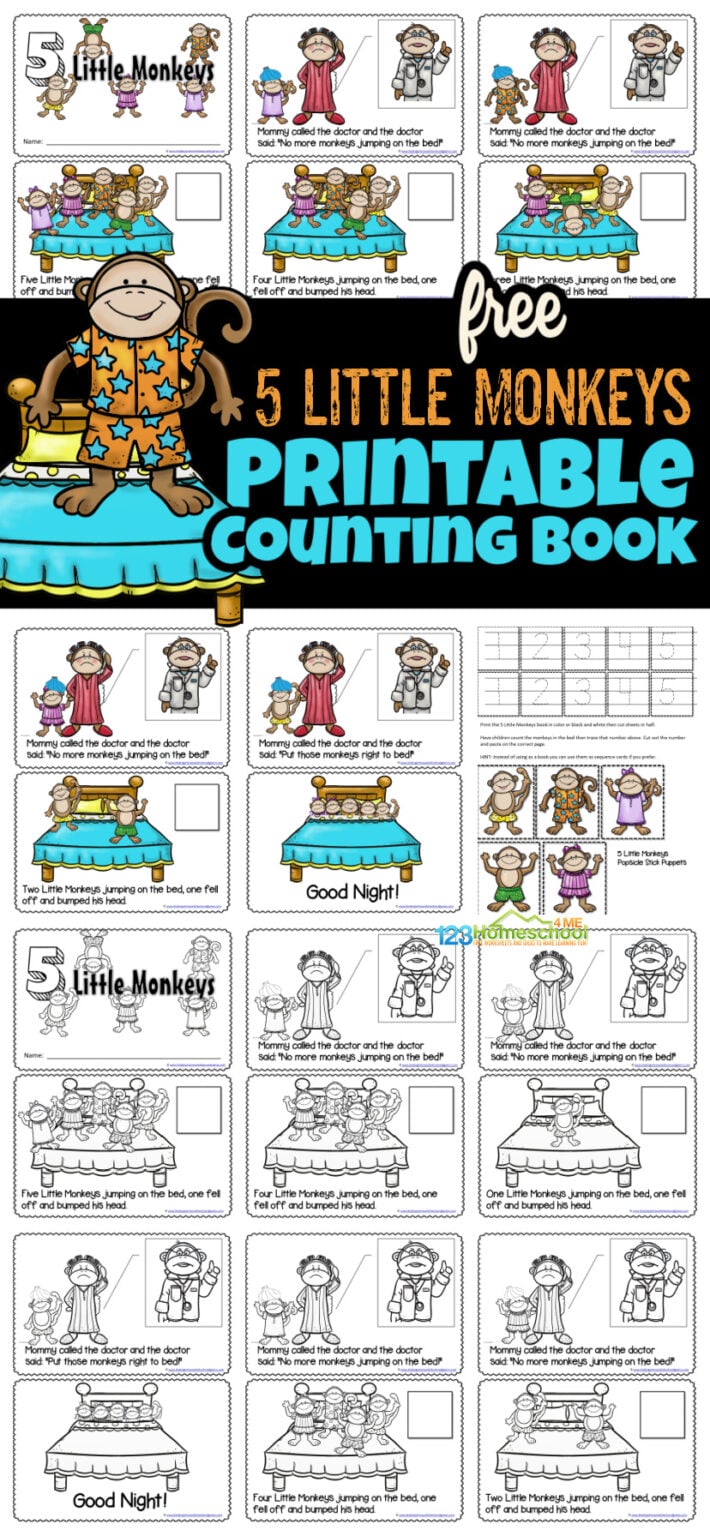 FREE 🐒 5 Little Monkeys Printable Counting Book