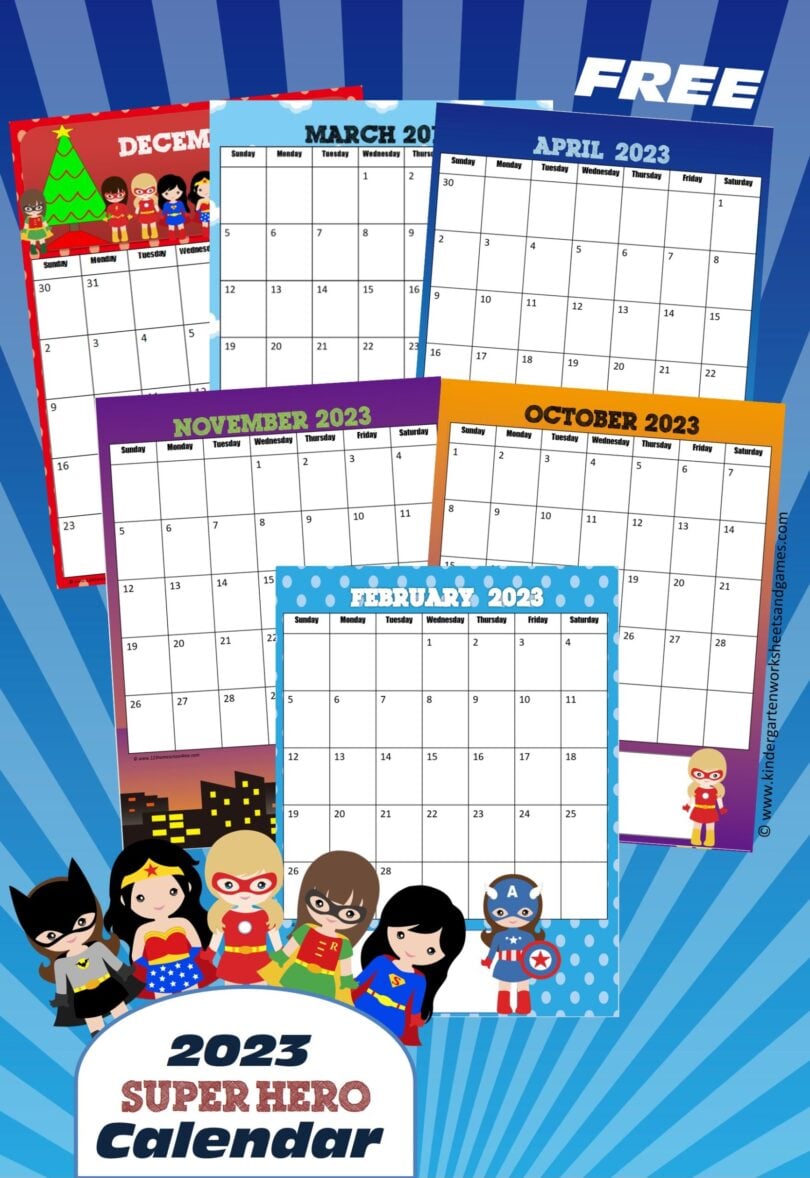 FREE Printable Girl Superhero Calendar 2025