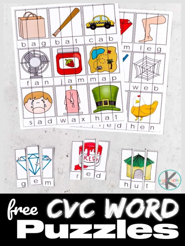 FREE Printable CVC Word Puzzles Activity for Kindergarten