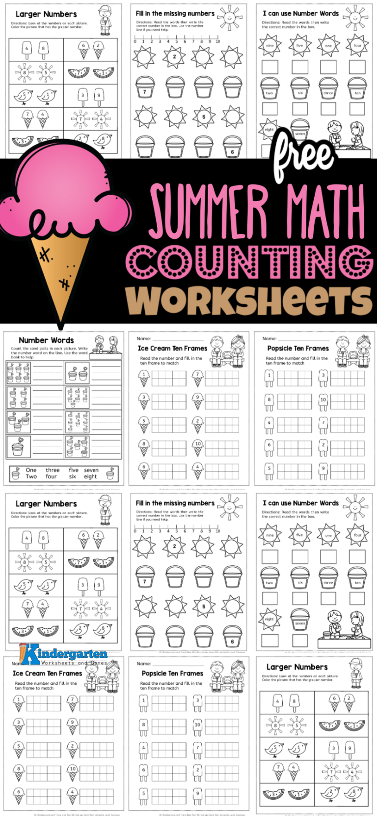 FREE FREE Summer Math Worksheets for Kindergarten pdf
