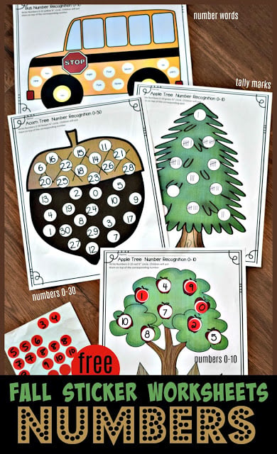 🍂 FREE Fall Number Sense Worksheets with Stickers