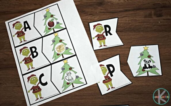 🎄Grinch Alphabet Printables - Christmas Beginning Sounds Puzzles