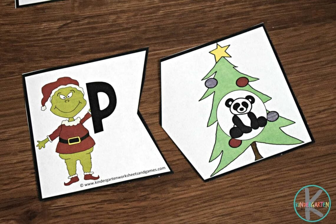 🎄Grinch Alphabet Printables - Christmas Beginning Sounds Puzzles