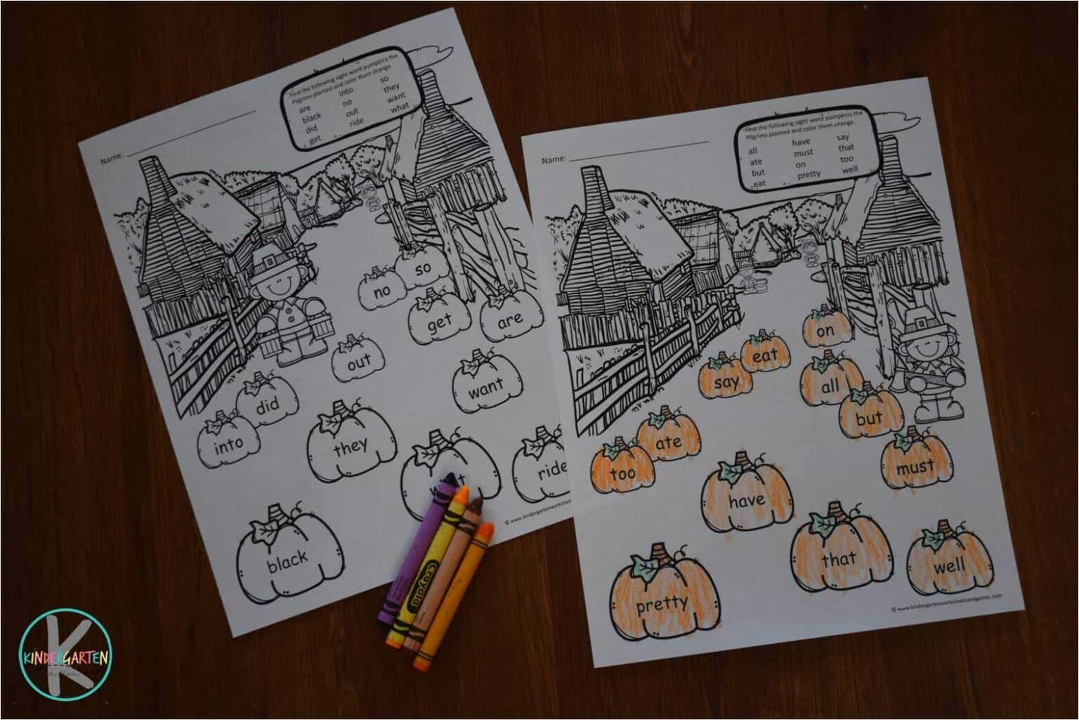 FREE Thanksgiving Sight Word Coloring Pages
