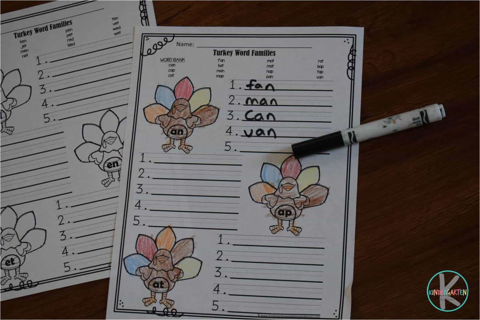 Turkey Word Families Sort