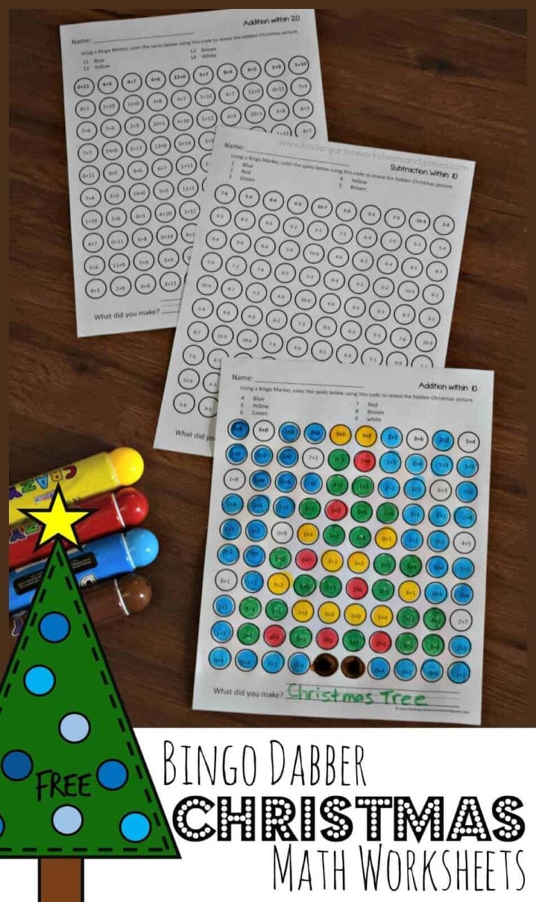 🎄 FREE Bingo Dabber Christmas Math Worksheets for Kindergarten