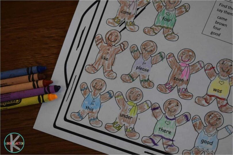 🎄 Free Christmas Gingerbread Sight Word Coloring Pages