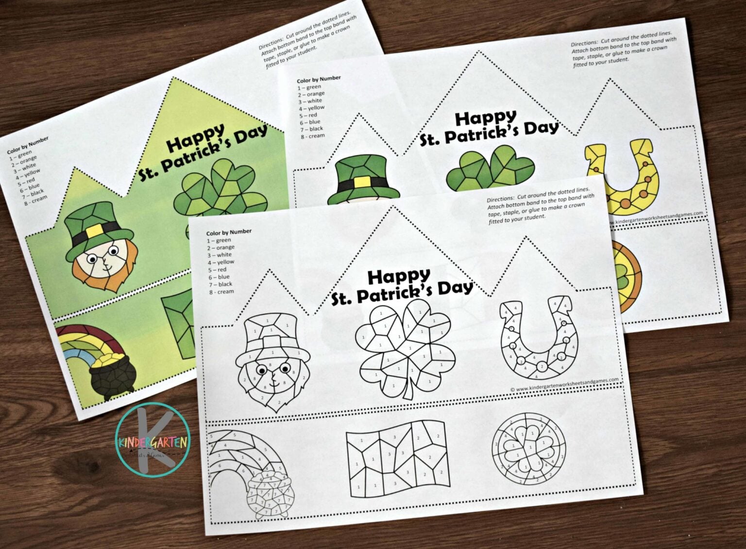🍀 FREE Printable St Patricks Day Color by Number Crowns