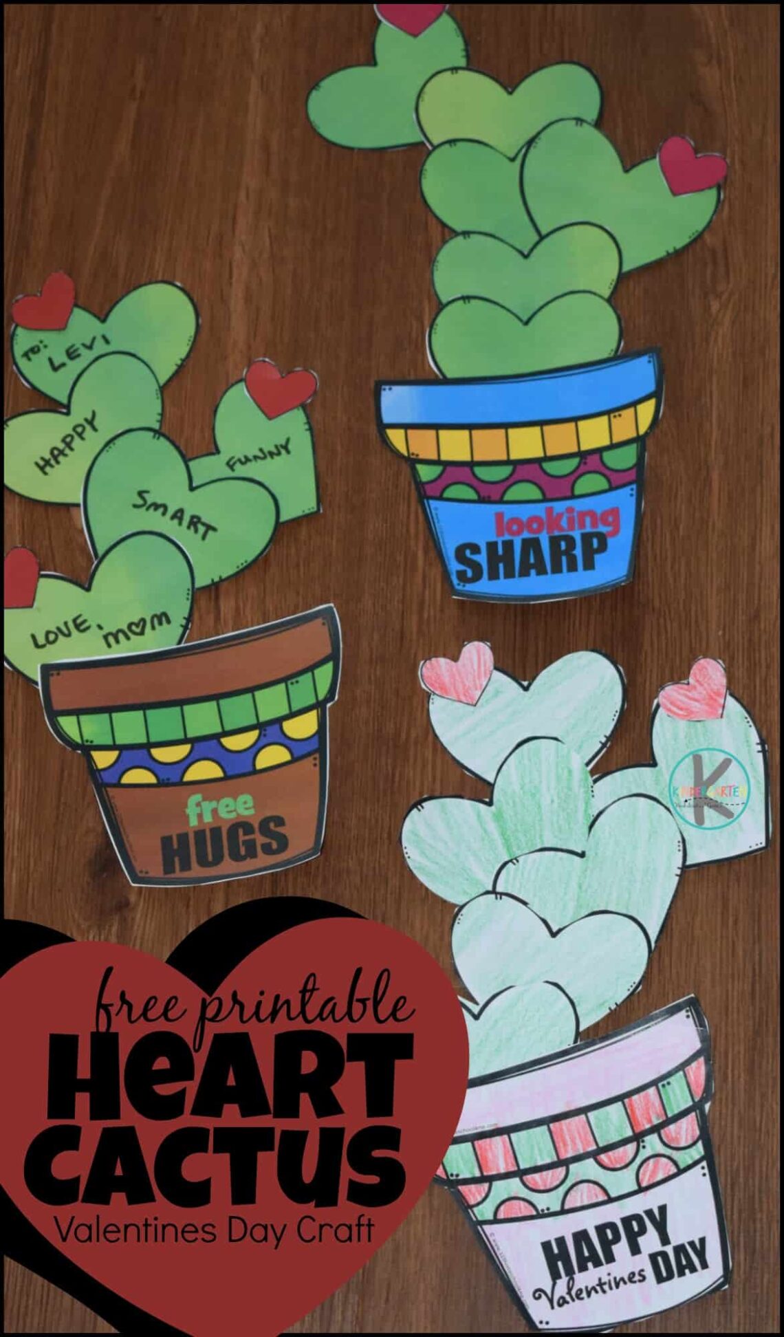 FREE, Cute Printable Heart Cactus Craft for Valentines Day