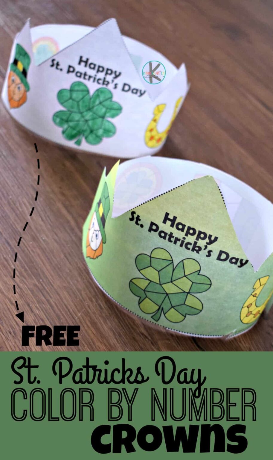 🍀 FREE Printable St Patricks Day Color by Number Crowns