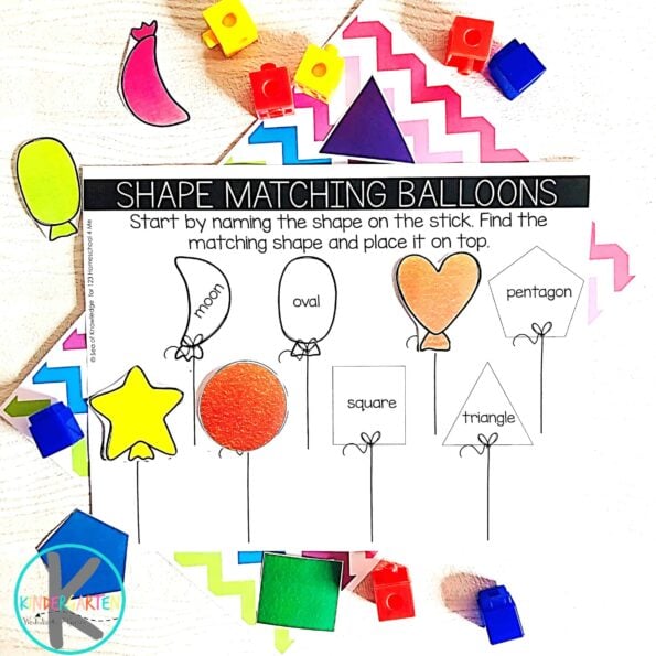FREE Balloon Matching Shapes Worksheets - Kindergarten Math Activity