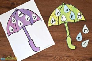 ☔ FREE Printable Spring Alphabet Letter Matching Game for Kindergarten