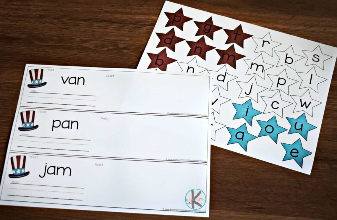 🦅 FREE Patriotic Printable 4th of July CVC Words Activity