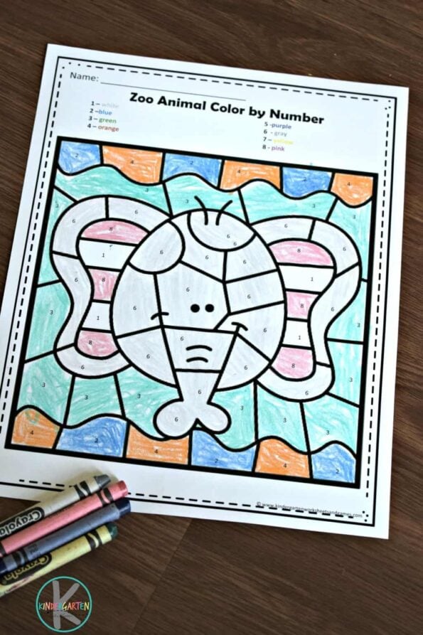 🐘🐒 FREE Zoo Animals Color by Number Worksheets for Kindergarten