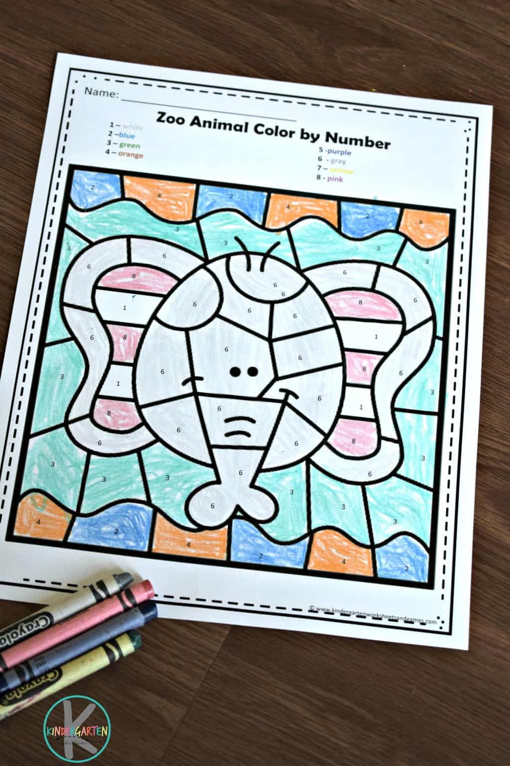 FREE Zoo Animals Color By Number Worksheets For Kindergarten