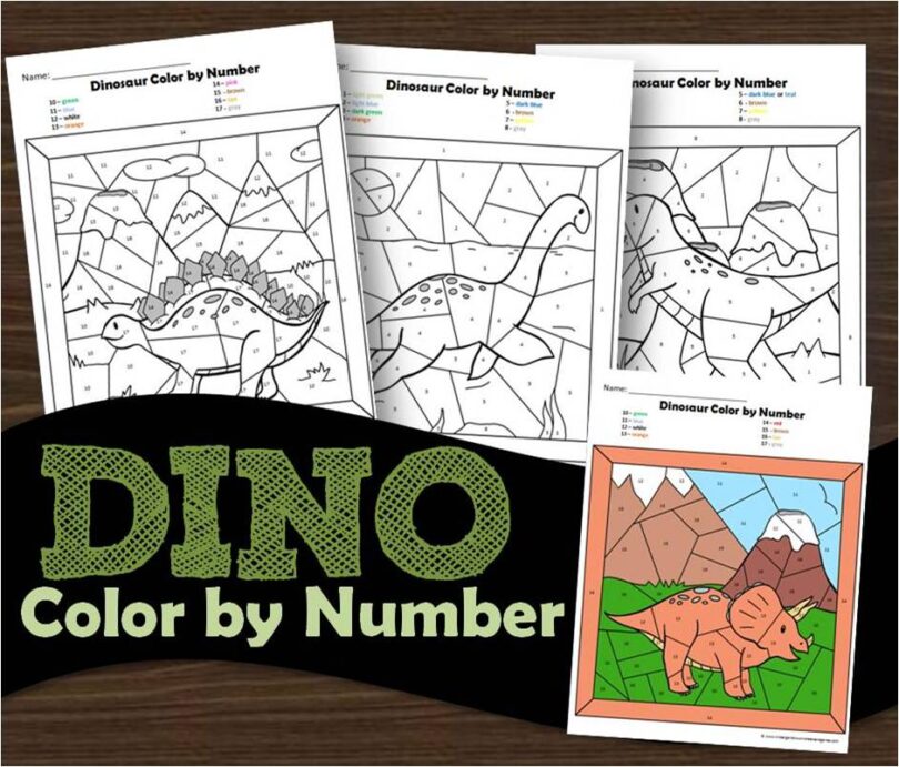 🦕 FREE Dinosaur Color by Number Printable Worksheets