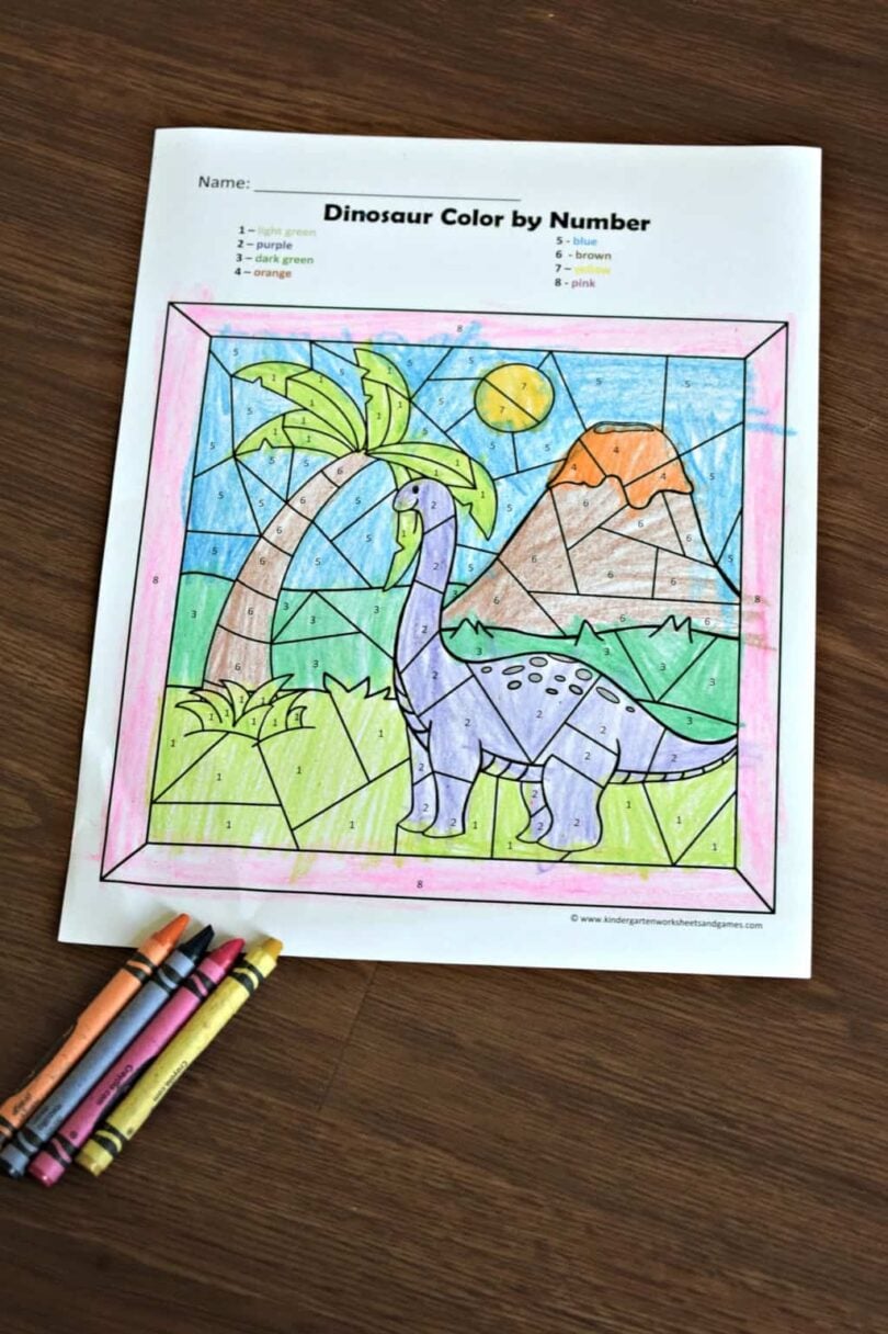 🦕 FREE Dinosaur Color by Number Printable Worksheets