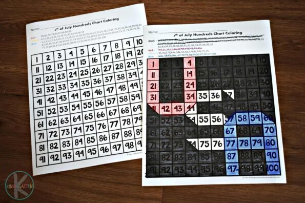 🦅 FREE 4th of July Math Worksheets - Hundreds Chart Color by Number
