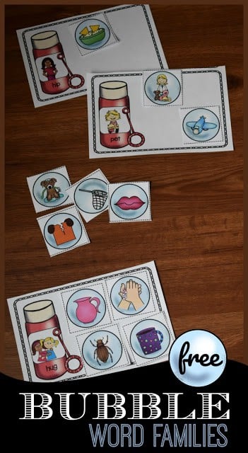 FREE Printable Spring Bubble Sort Word Families Activities for Kindergarten