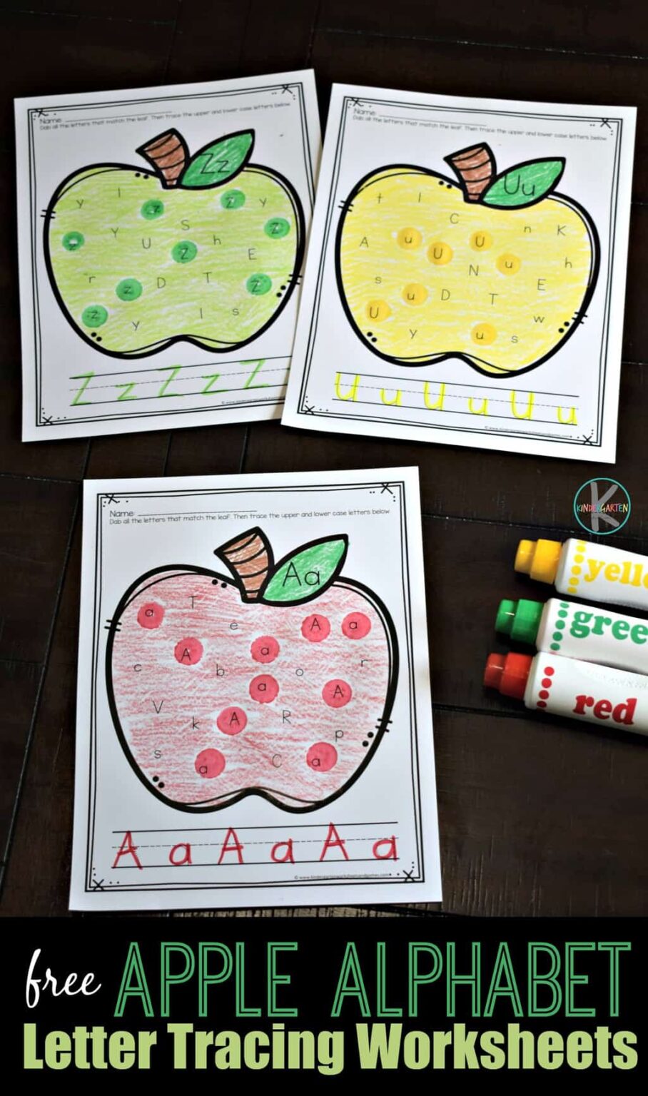 🍎 FREE Apple Letter Tracing Alphabet Mats Printables