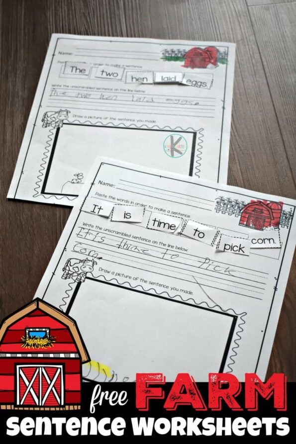 🐷🐓🐴🐄 FREE FREE Printable Farm Animals Worksheet Pack for Kindergarten