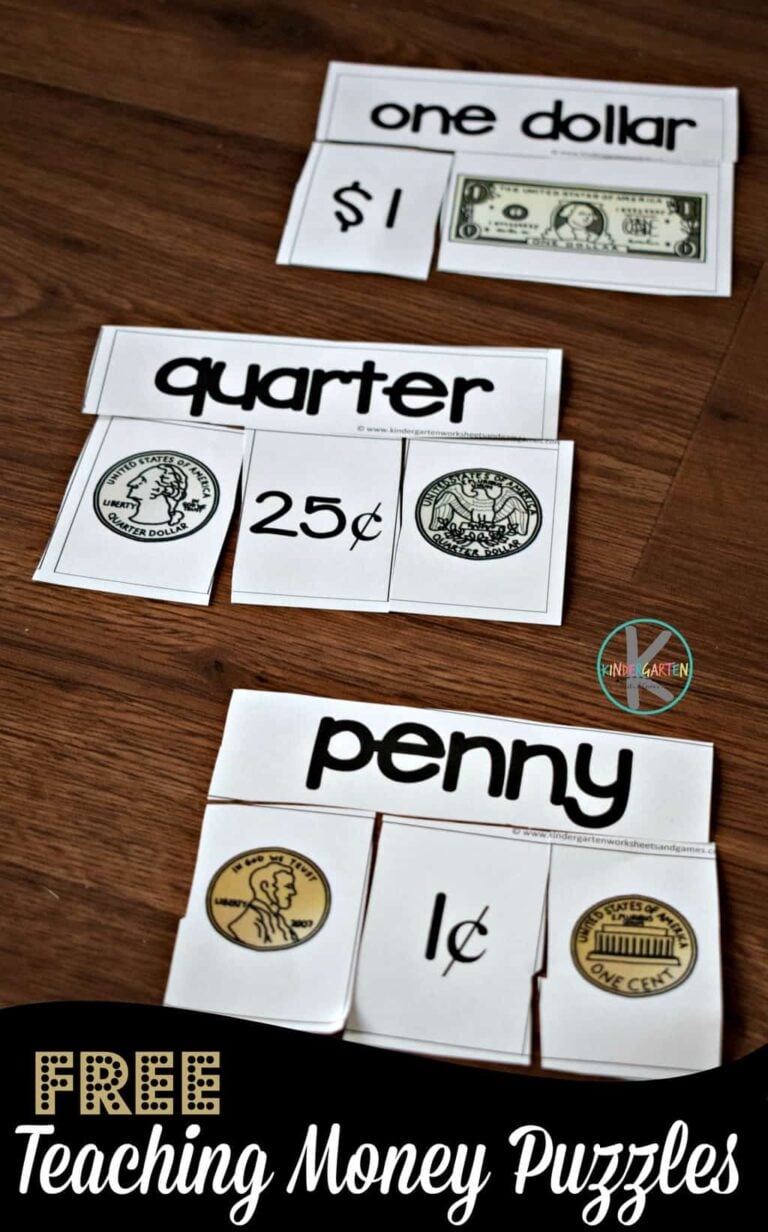 FREE Teaching Money Puzzles for Kids