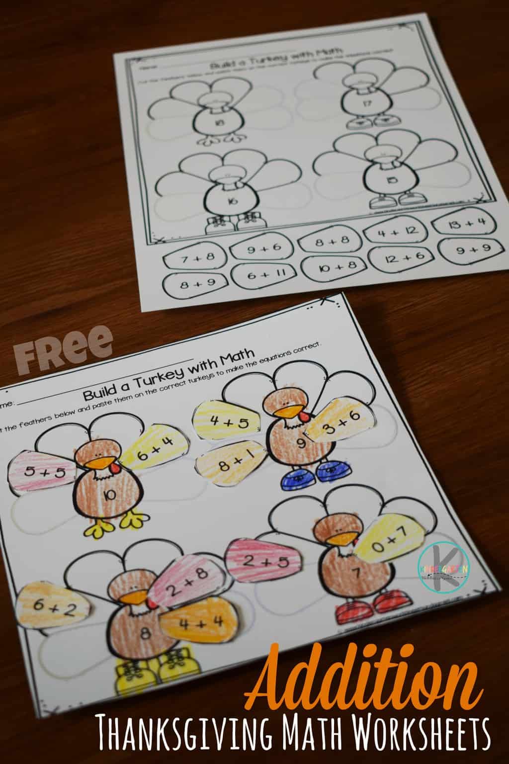 🦃 FREE Addition Thanksgiving Math Worksheets