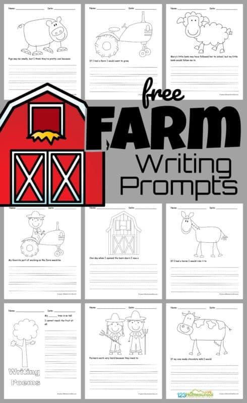 🚜 FREE Printable On the Farm Writing Prompts for Kindergarten