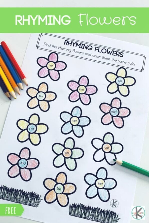 FREE Rhyming Flowers Worksheet