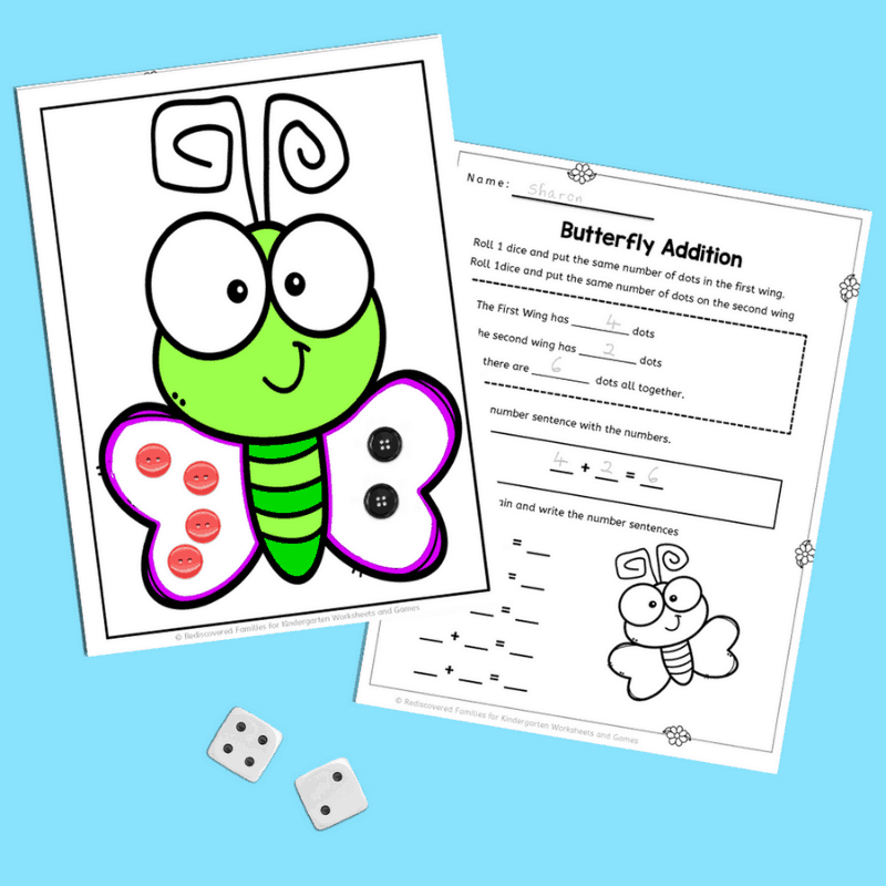 🦋 FREE FREE Butterfly Kindergarten Addition and Subtraction Worksheets