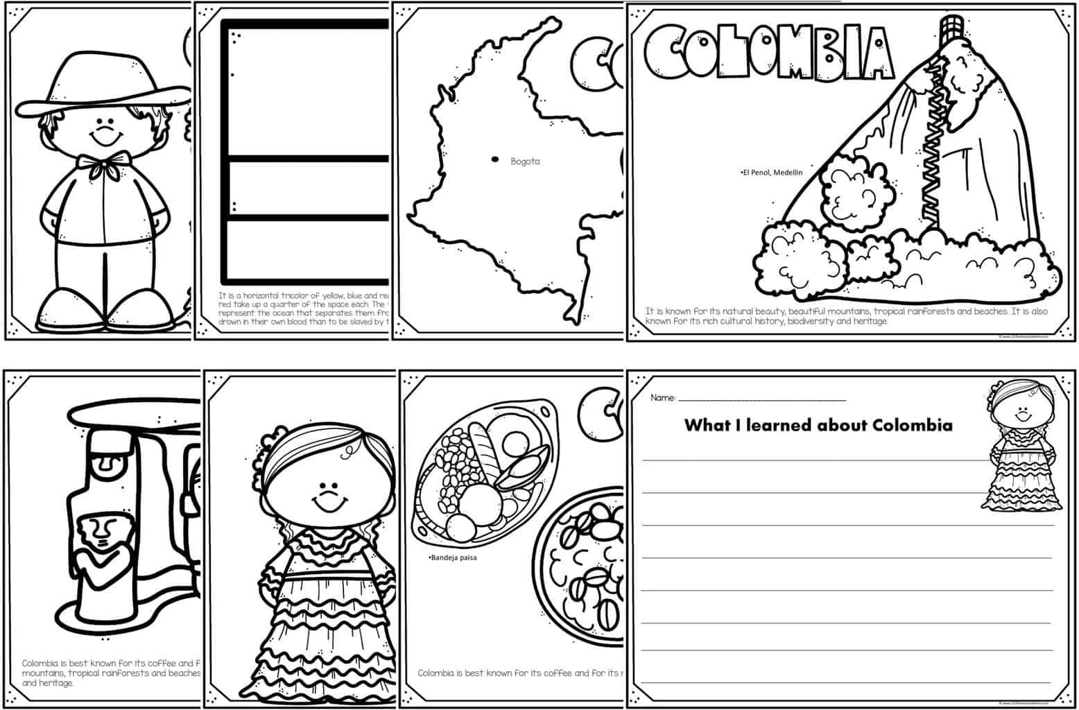 FREE FREE Colombia Coloring Pages and Worksheets