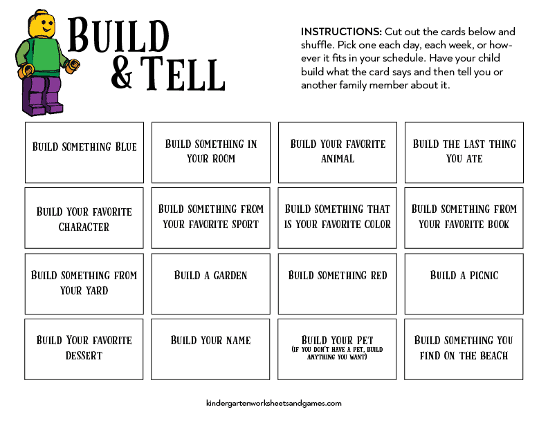 FREE Summer Build and Tell Lego Challenge Cards