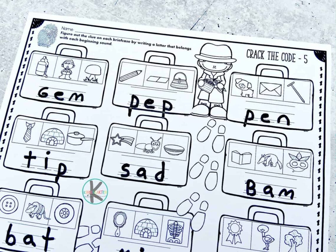 🔎 FREE Printable Begining Sound Crack the Code Worksheet