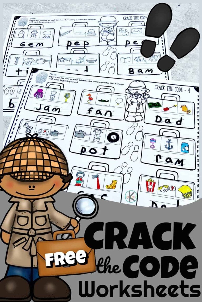 🔎 FREE Printable Begining Sound Crack the Code Worksheet