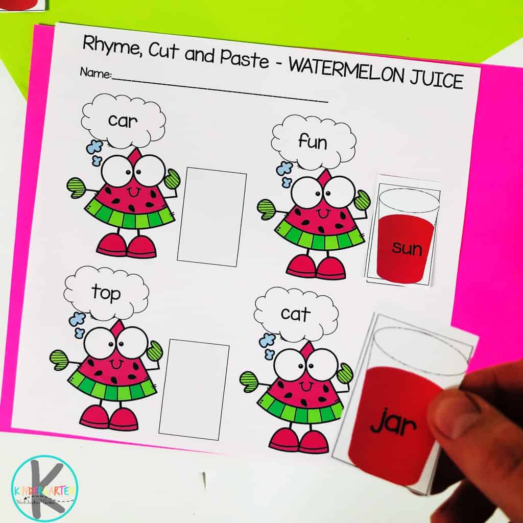 🍉 FREE Printable Watermelon Rhyming Words Worksheets