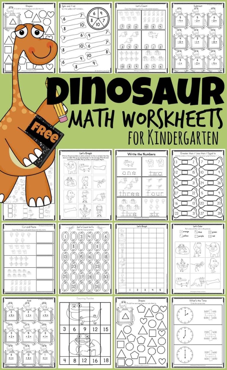 🦕 FREE Kindergarten Dinosaur Math Worksheets