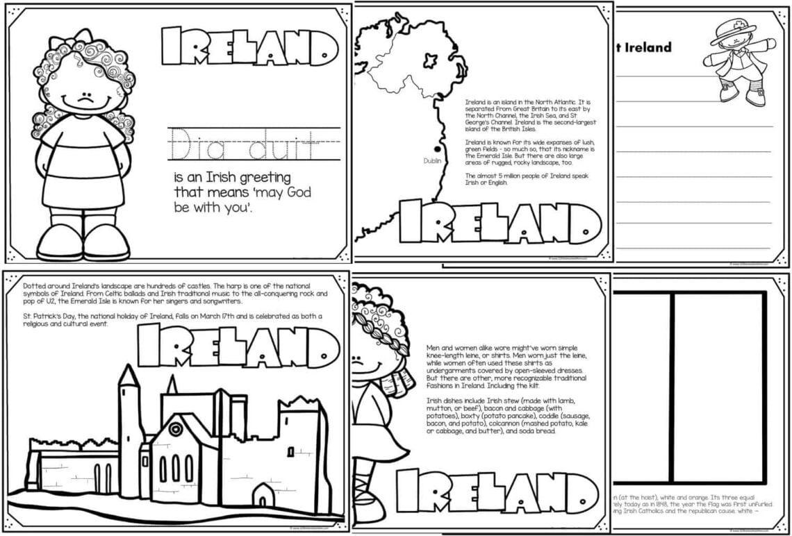 FREE Ireland Coloring Page for Kids to Read, Color, and Learn