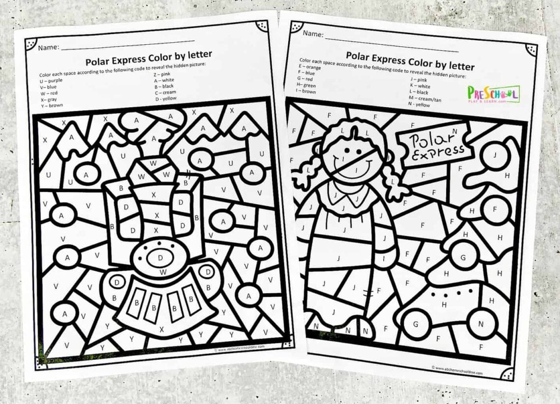 FREE Polar Express Color by Letter Christmas Worksheets