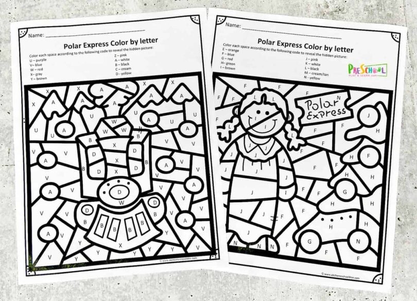 FREE Polar Express Color by Letter Christmas Worksheets
