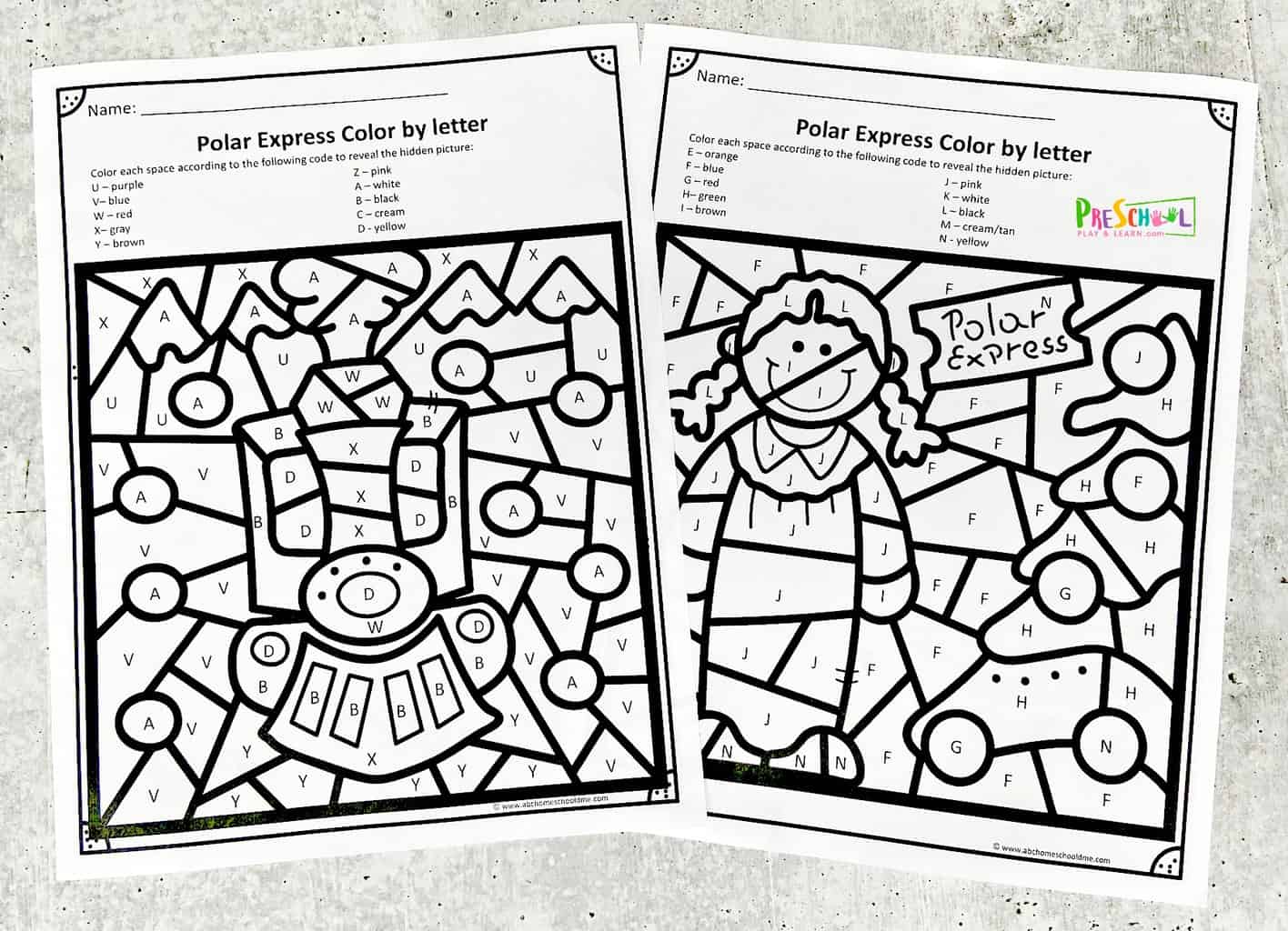 FREE Polar Express Color by Letter Christmas Worksheets