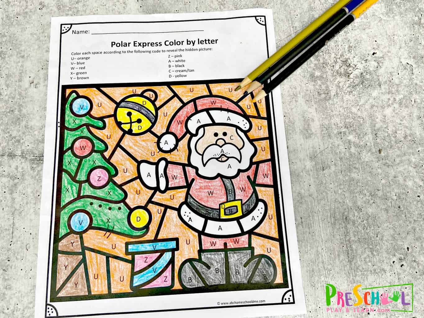 FREE Polar Express Color by Letter Christmas Worksheets