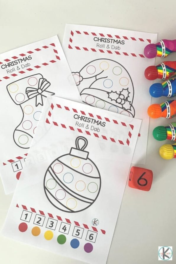 🎄 Roll & Dot FREE Printable Christmas Worksheets for Preschoolers