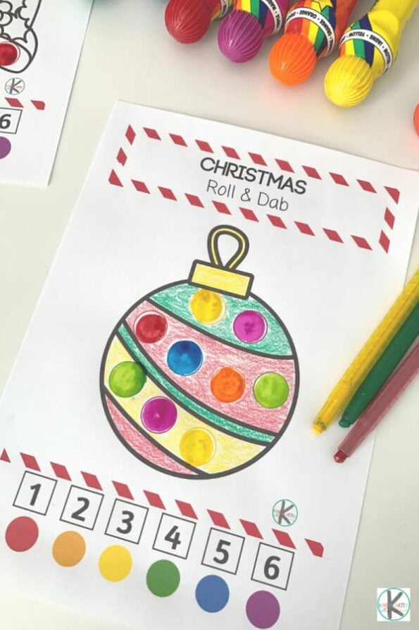 🎄 Roll & Dot FREE Printable Christmas Worksheets for Preschoolers
