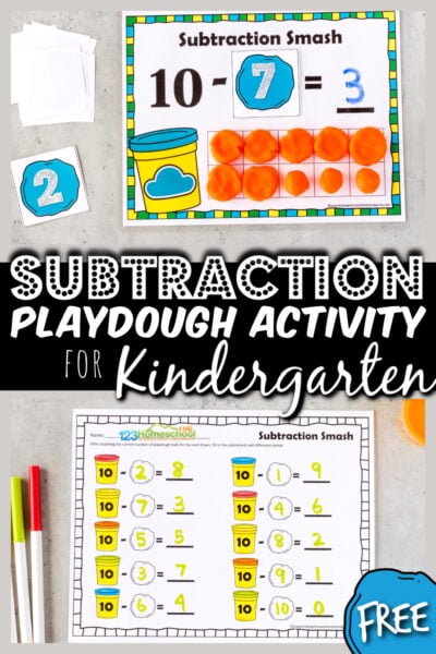 Roll & Smash Subtraction Playdough Activity for Kindergarten