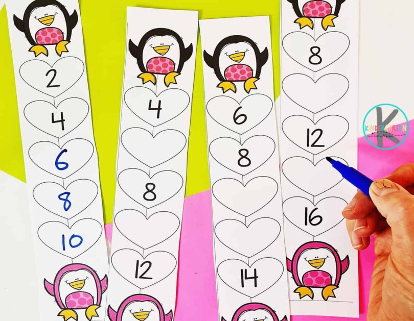 FREE Penguin Skip Counting Number Strips Activity for Valentines Day