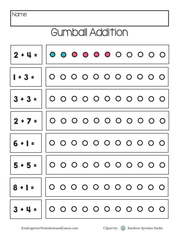 FREE Gumball Addition for Kindergarten