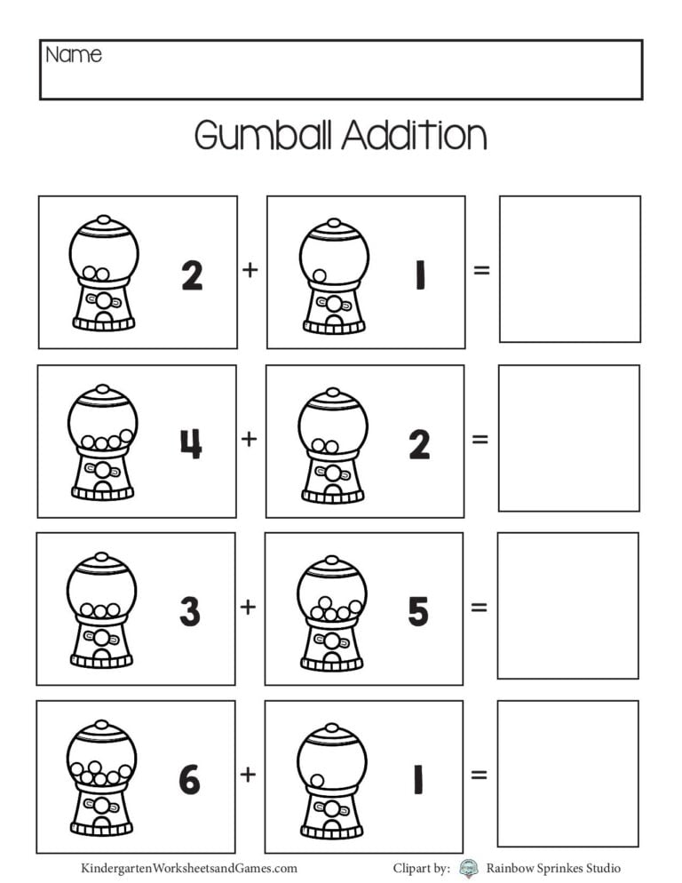FREE Gumball Addition for Kindergarten