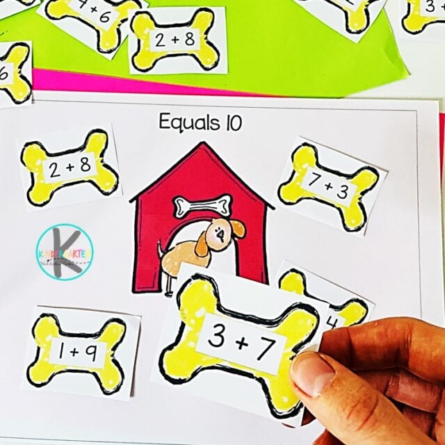 🐶🦴 Dog and Bone Addition Facts to 10 Math Activity for Kindergarten