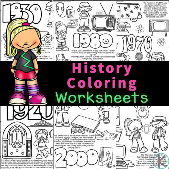 FREE American Decades History Coloring Pages
