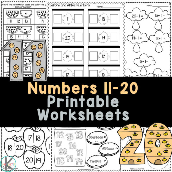 FREE Kindergarten Teen Numbers 11-20 Worksheets